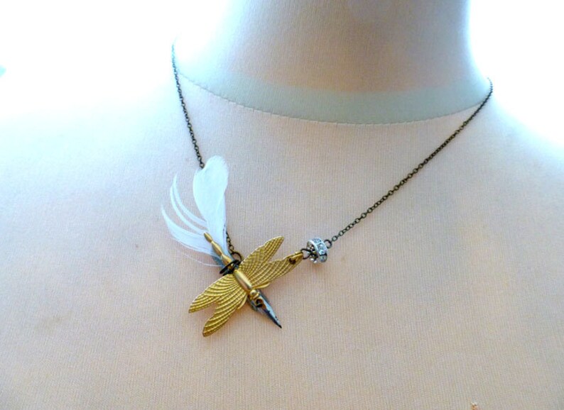 Steampunk Flying Feather Pen Writer's Necklace Dragonfly Vintage ...