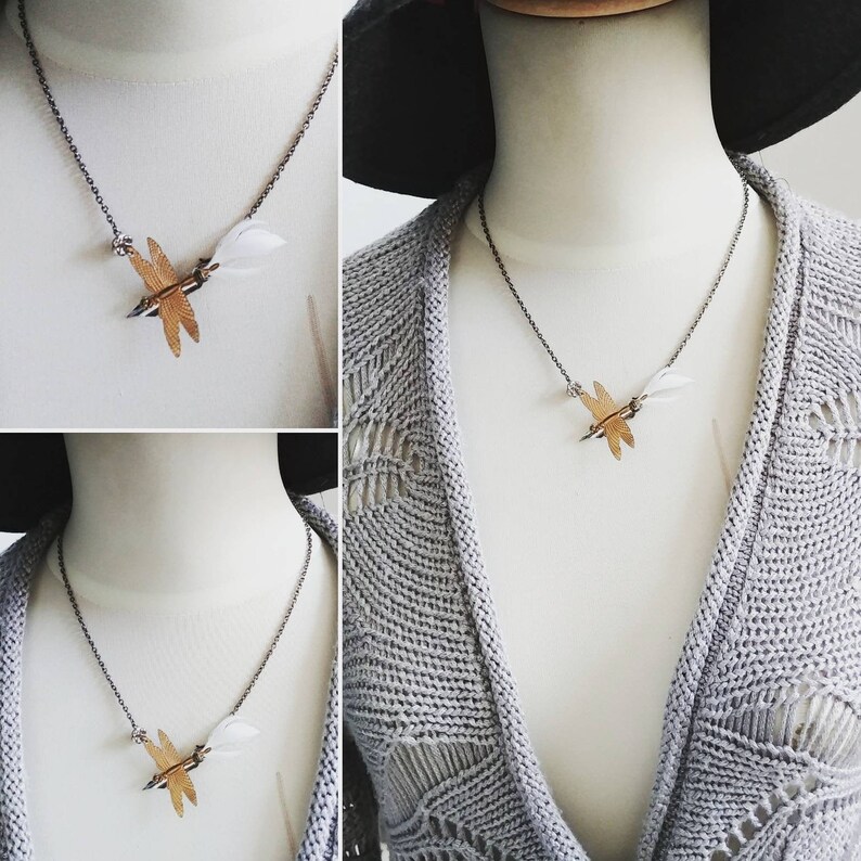 Steampunk Flying Feather Pen Writer's Necklace Dragonfly Vintage ...