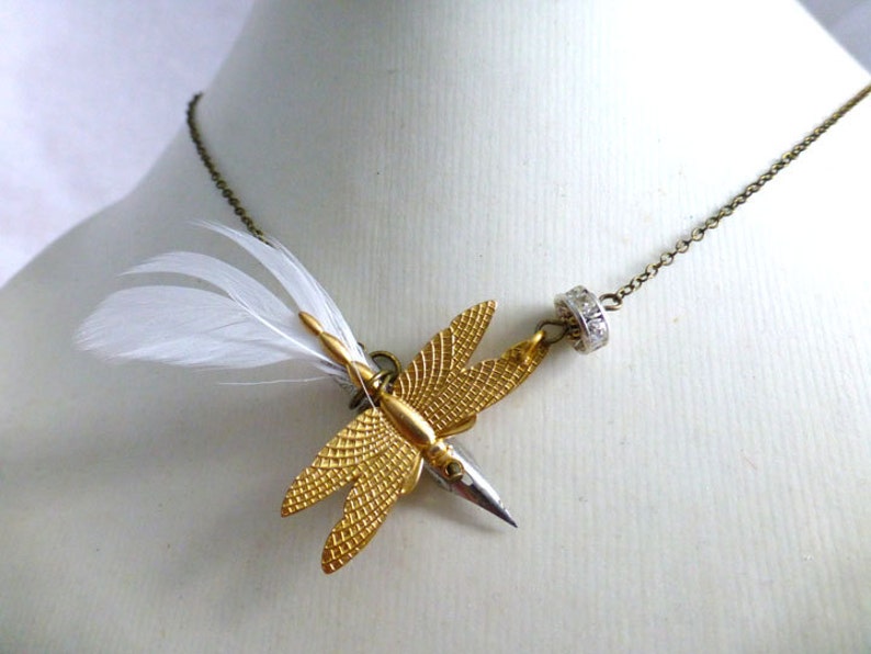 Steampunk Flying Feather Pen Writer's Necklace Dragonfly Vintage ...
