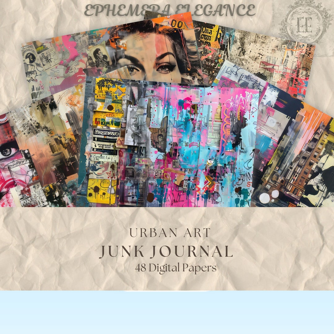 Urban Art Digital Paper Bundle, 48 Sheets for Junk Journaling ...