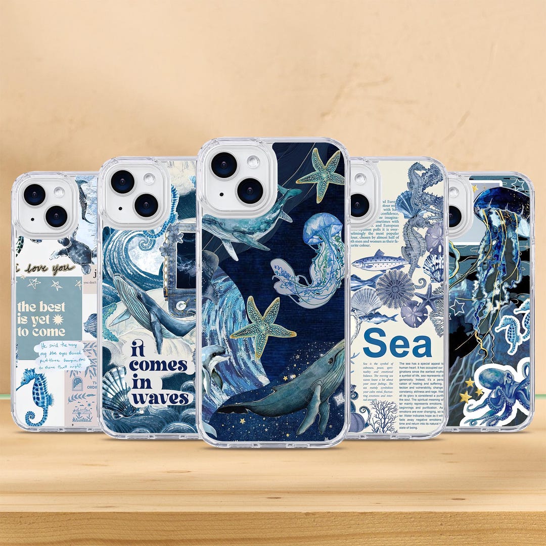 Blue Ocean Aesthetic Whale Shark Jellyfish Collage Phone Case Fit for ...