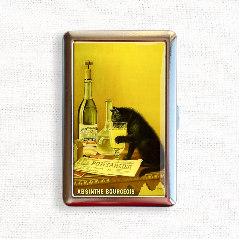 Absinthe Bourgeois Black Cat Poster Cigarette Case Vintage Floral ...