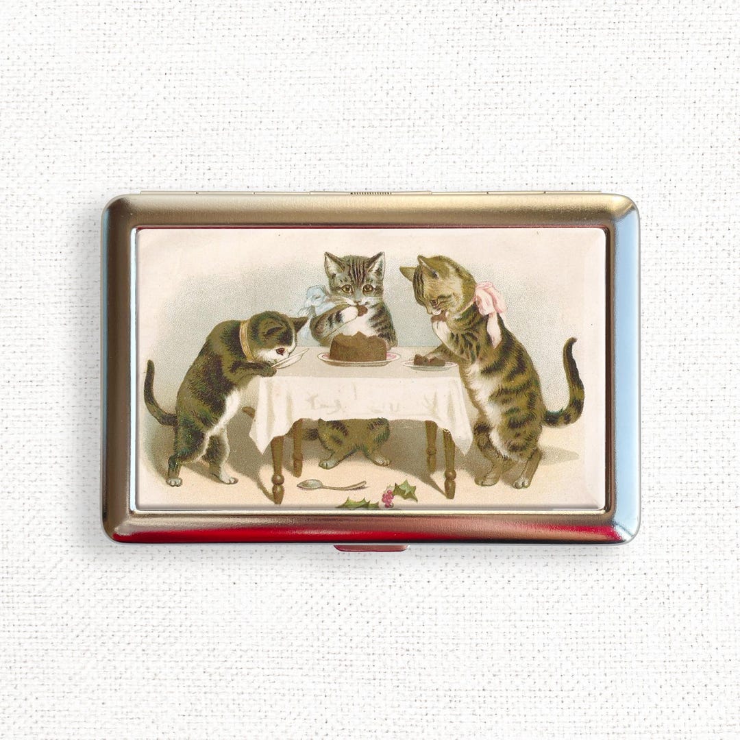 Vintage Cats Cigarette Case Three Little Kittens Cigarrette Holder ...