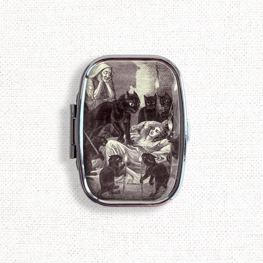 Black Cat Attack Small Pill Box Case - Vintage Goth Dark Art Medicine ...