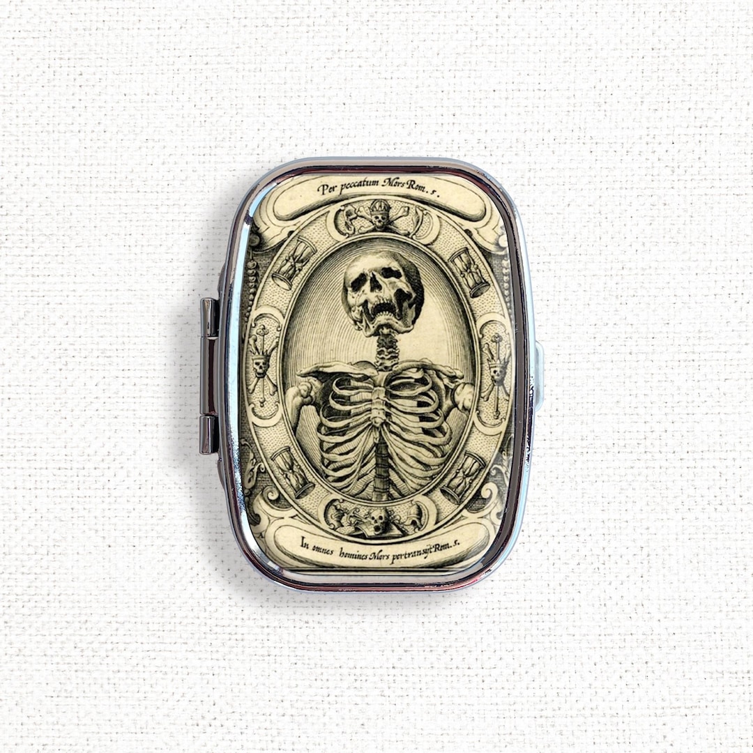 Memento Mori Small Pill Box Case - Goth Skeleton Skull Medicine ...