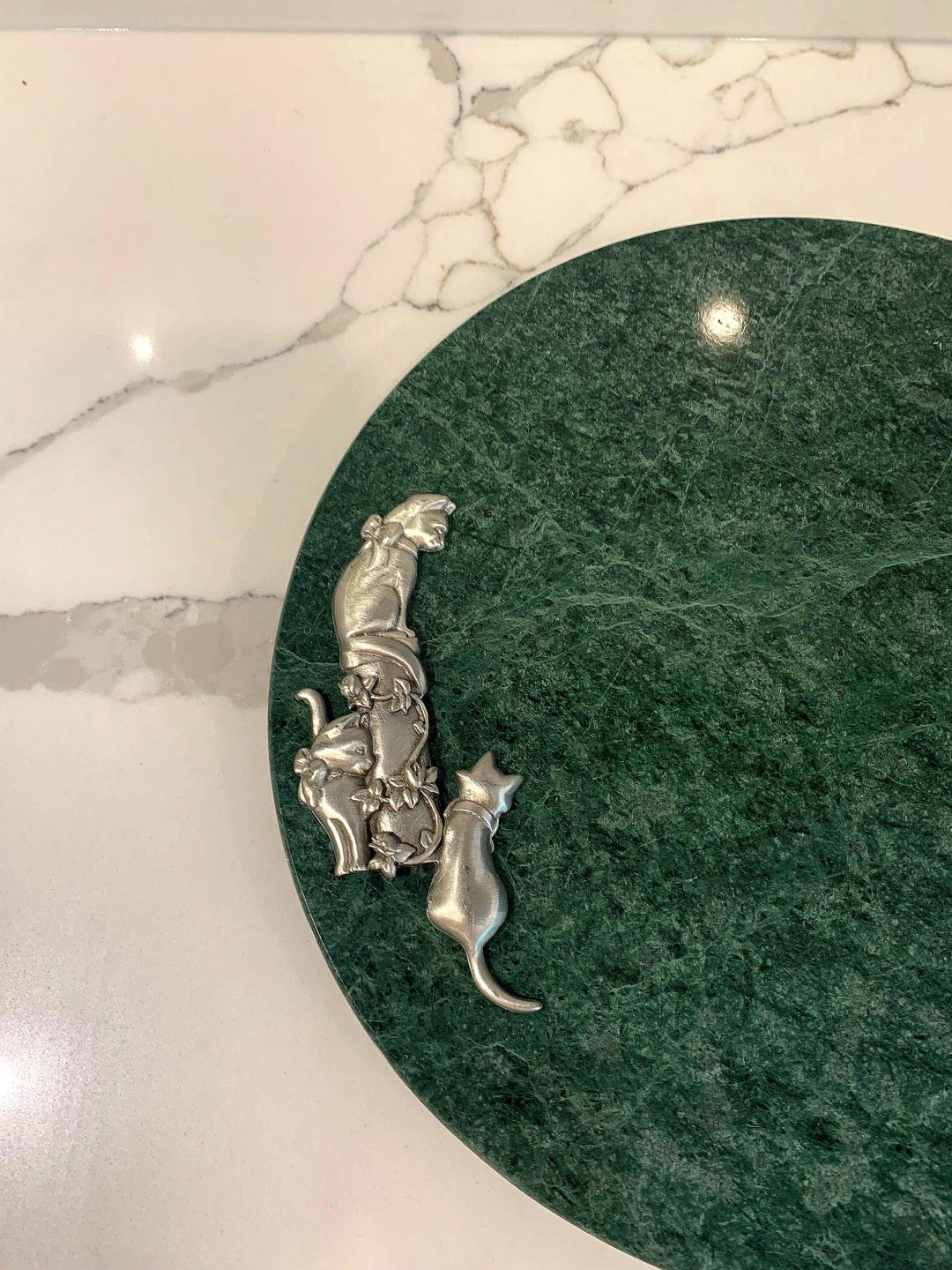 Vintage 1990S Green Marble Cat Cheese Board | Pewter | Silver | Host ...