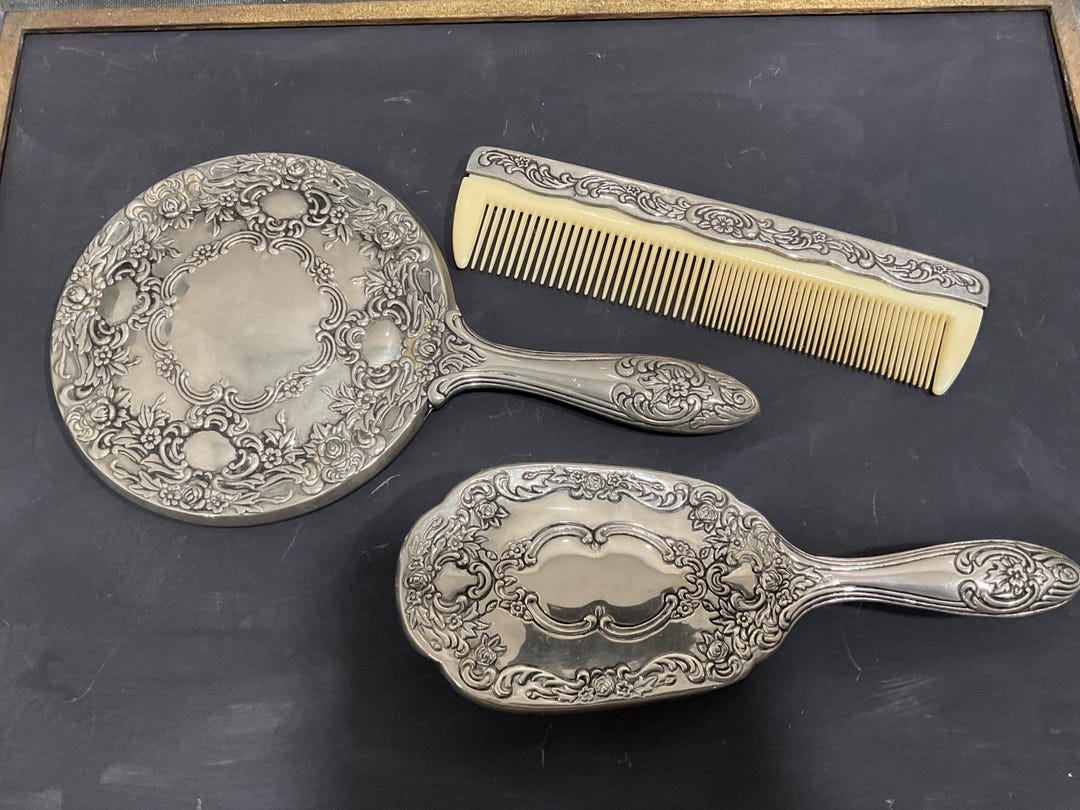 Vintage 50s Victorian Style Filigree Floral Silverplated Dresser Vanity ...