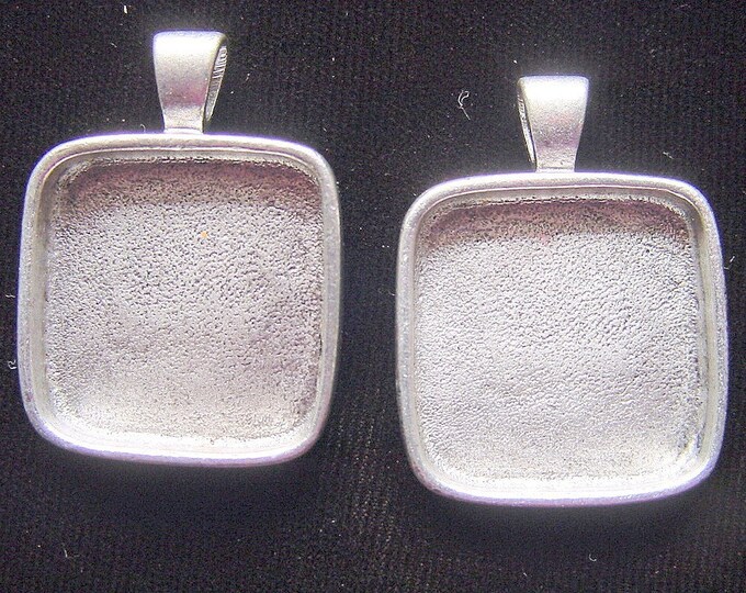 2 Square Deep Well Blank Silver Plated Pewter Pendant Plates for Beads ...