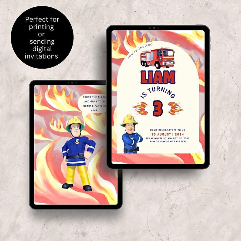 Fireman Sam Birthday Invitation Party Personalised/editable Digital ...