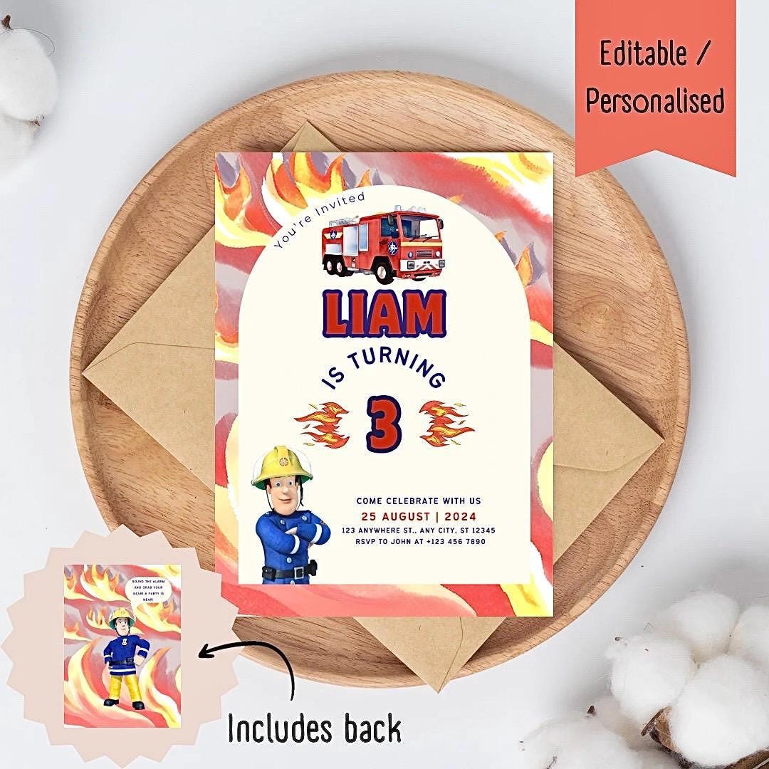 Fireman Sam Birthday Invitation Party Personalised/editable Digital ...