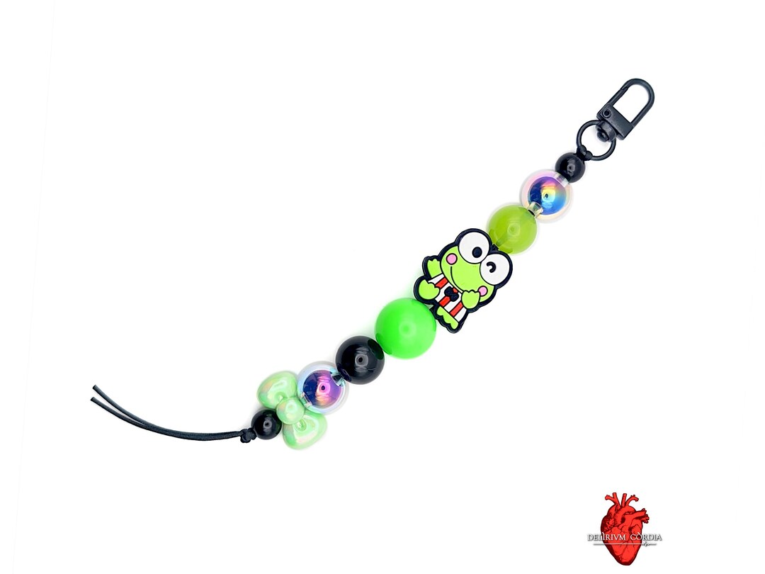 Cute Keroppi Sanrio Character Keychain Charm, Beaded Lanyard, Phone ...