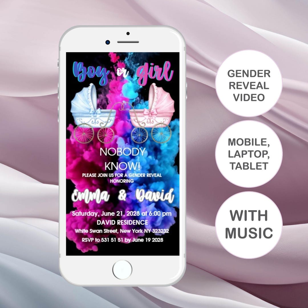 Editable Animated Gender Reveal Baby Shower Video Invitation, Boy or ...