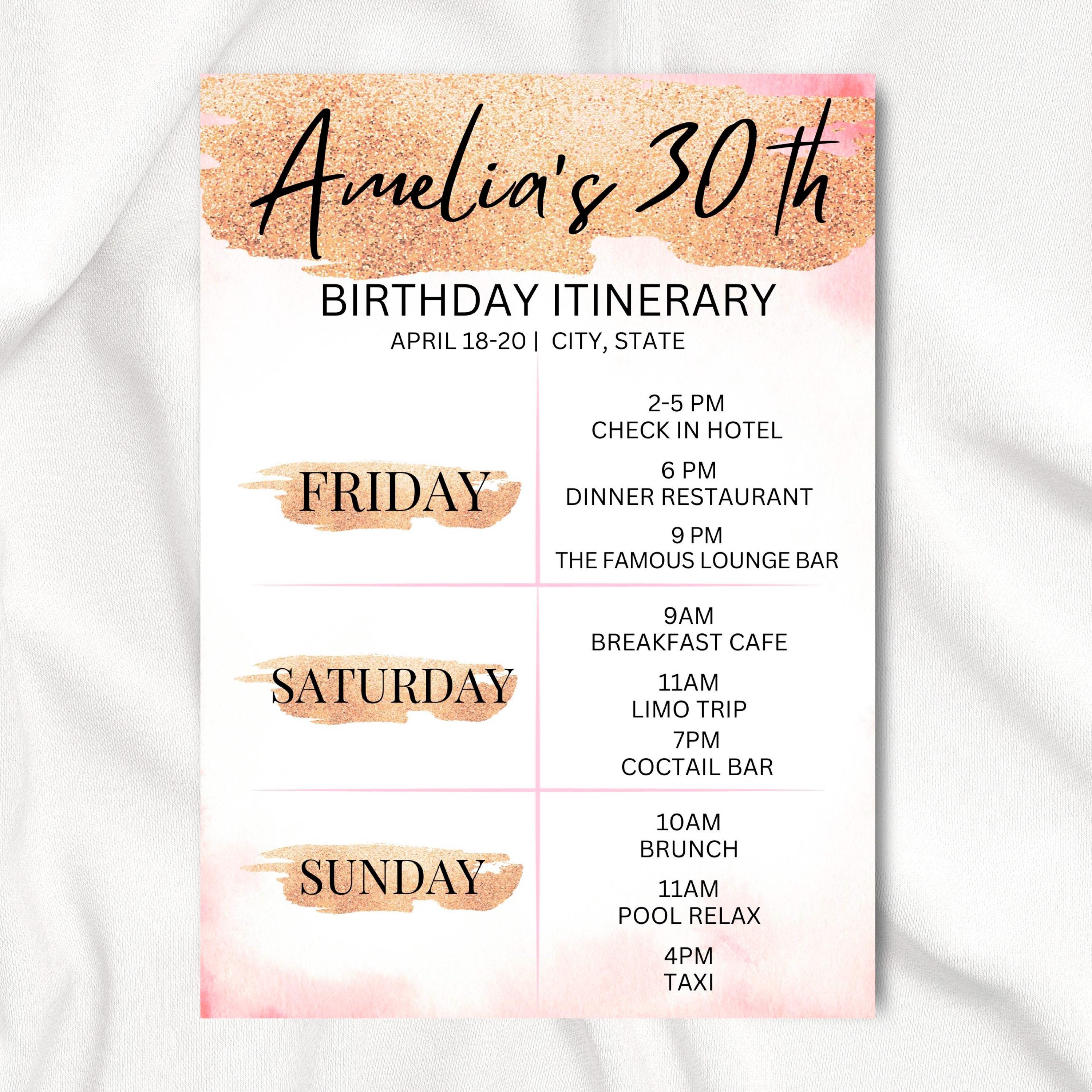 Editable Birthday Weekend Itinerary Template, Birthday Weekend ...