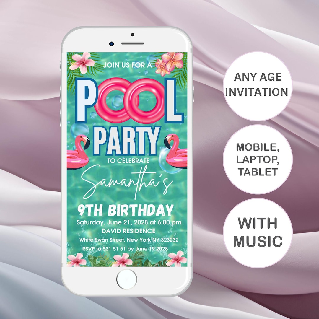 Editable Animated Pool Party Video Invitation, Digital Video Invite ...
