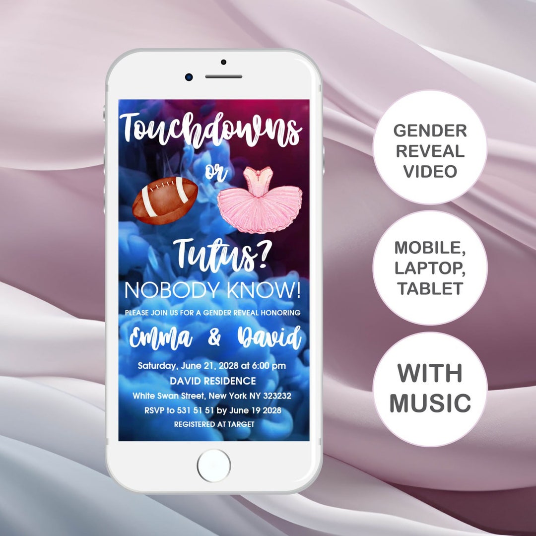 Editable Animated Touchdowns or Tutus Gender Reveal Baby Shower Video ...