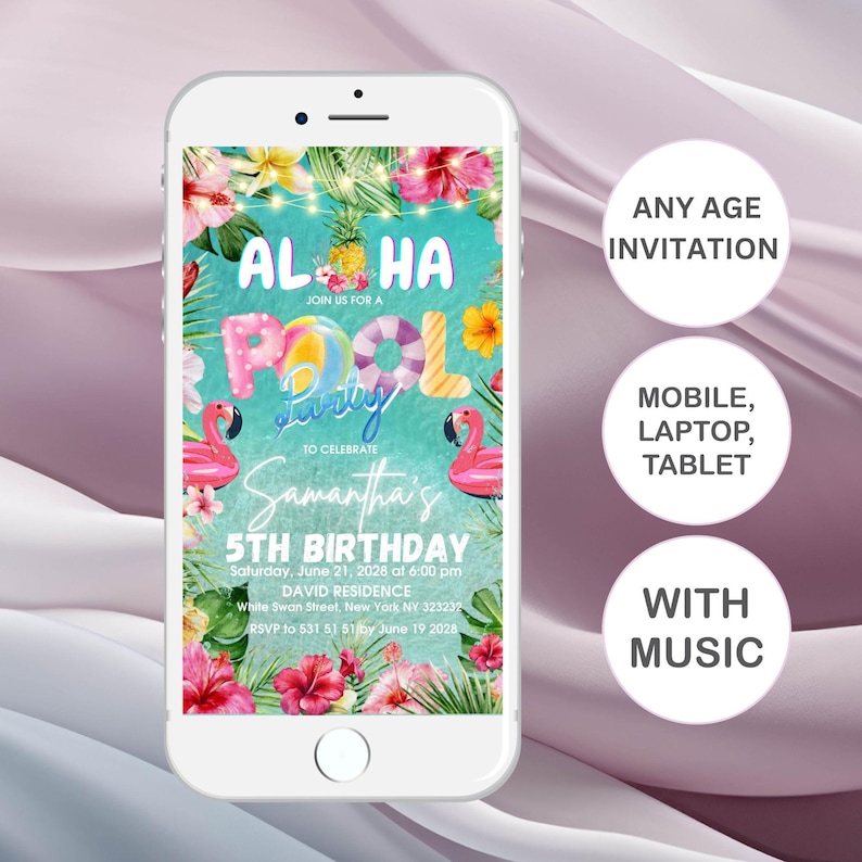 Editable Aloha Hawaiian Pool Party Invitation Video, Digital Luau Pool ...