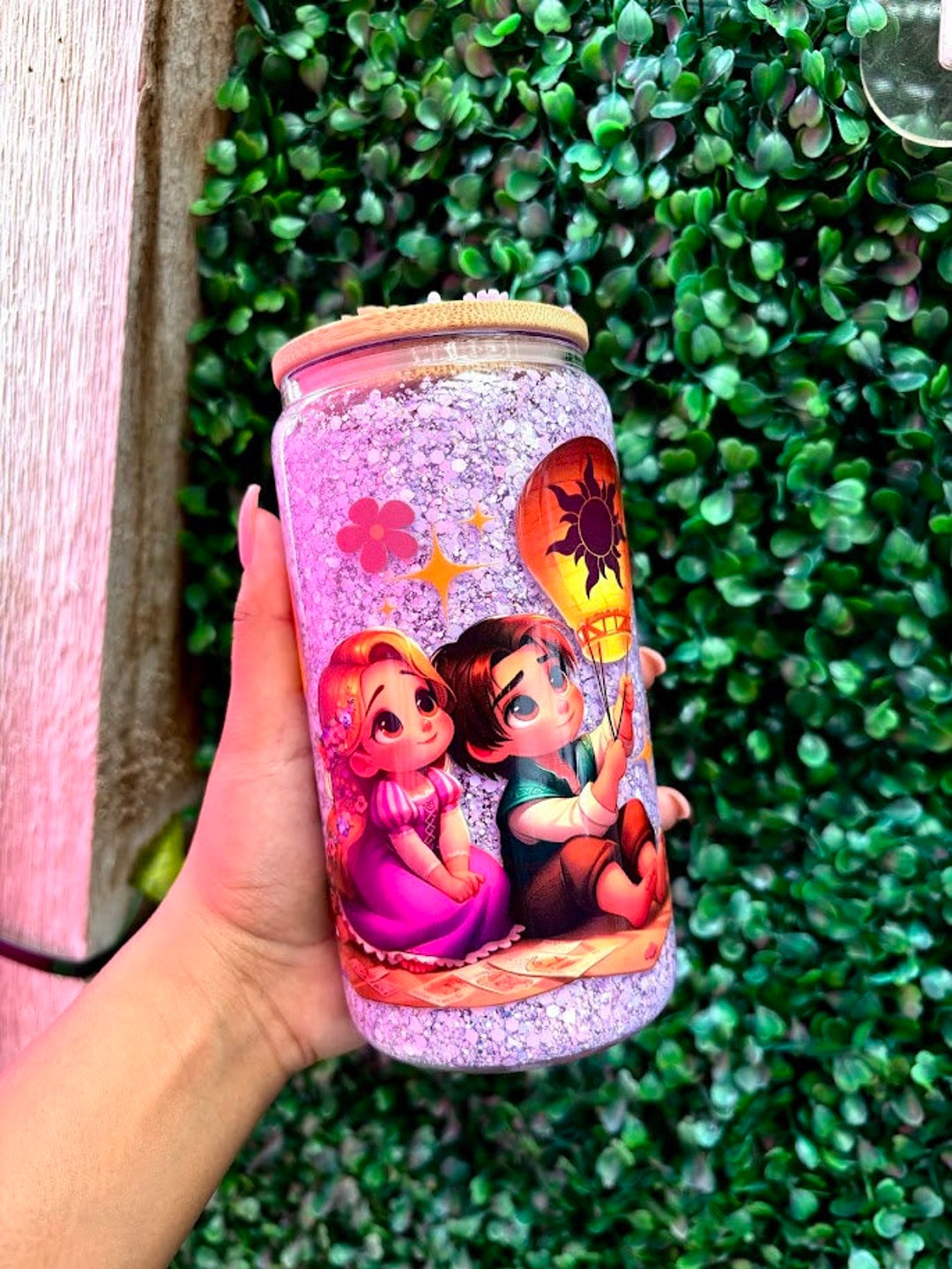 Tangled/rapunzel Glitter Snow Globe Glass Can Cup/ Libbey - Etsy
