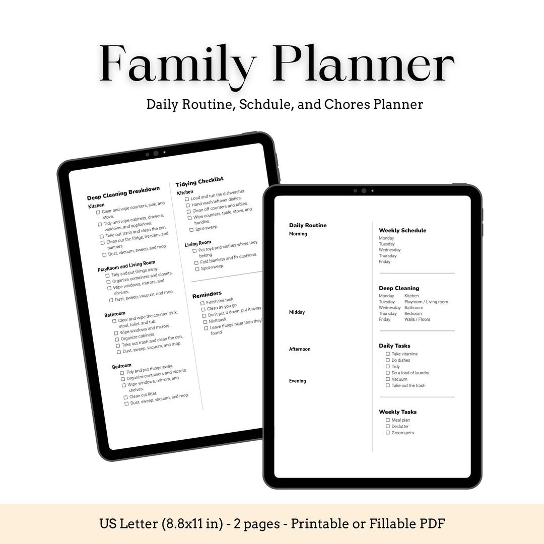 Family Schedule-minimalistic, Printable, Cleaning, Undated, Hourly ...