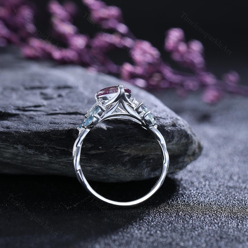 Unique Heart Shaped Amethyst Engagement Ring Leaf Cluster Wedding Ring ...