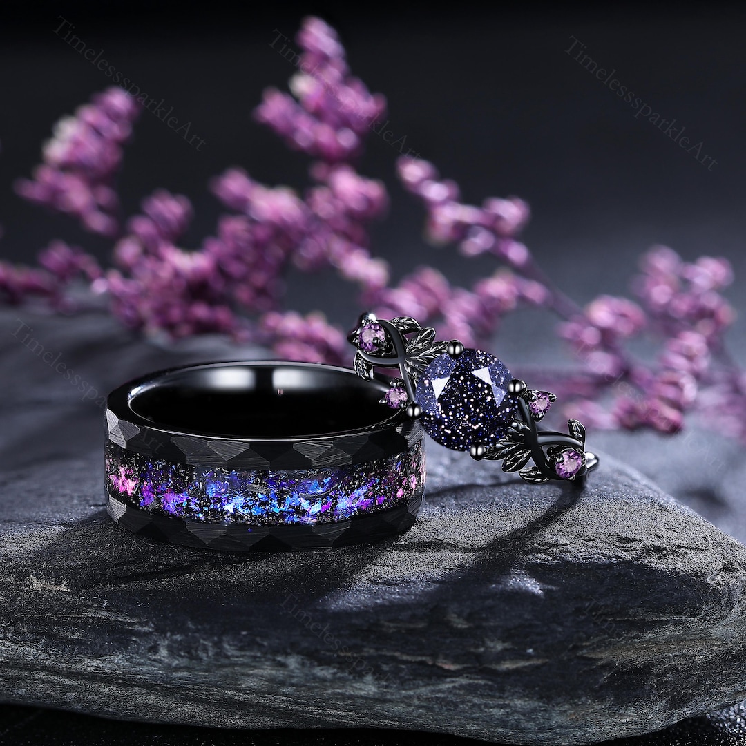Galaxy Blue Sandstone Couple Rings Orion Nebula Ring Set Matching ...