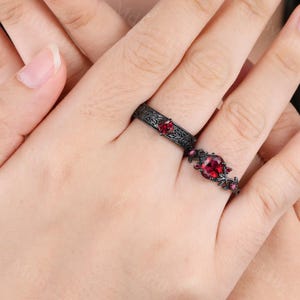 Natural Inspired Oval Shape Shinny Ruby Couples Ring Black Gold ...