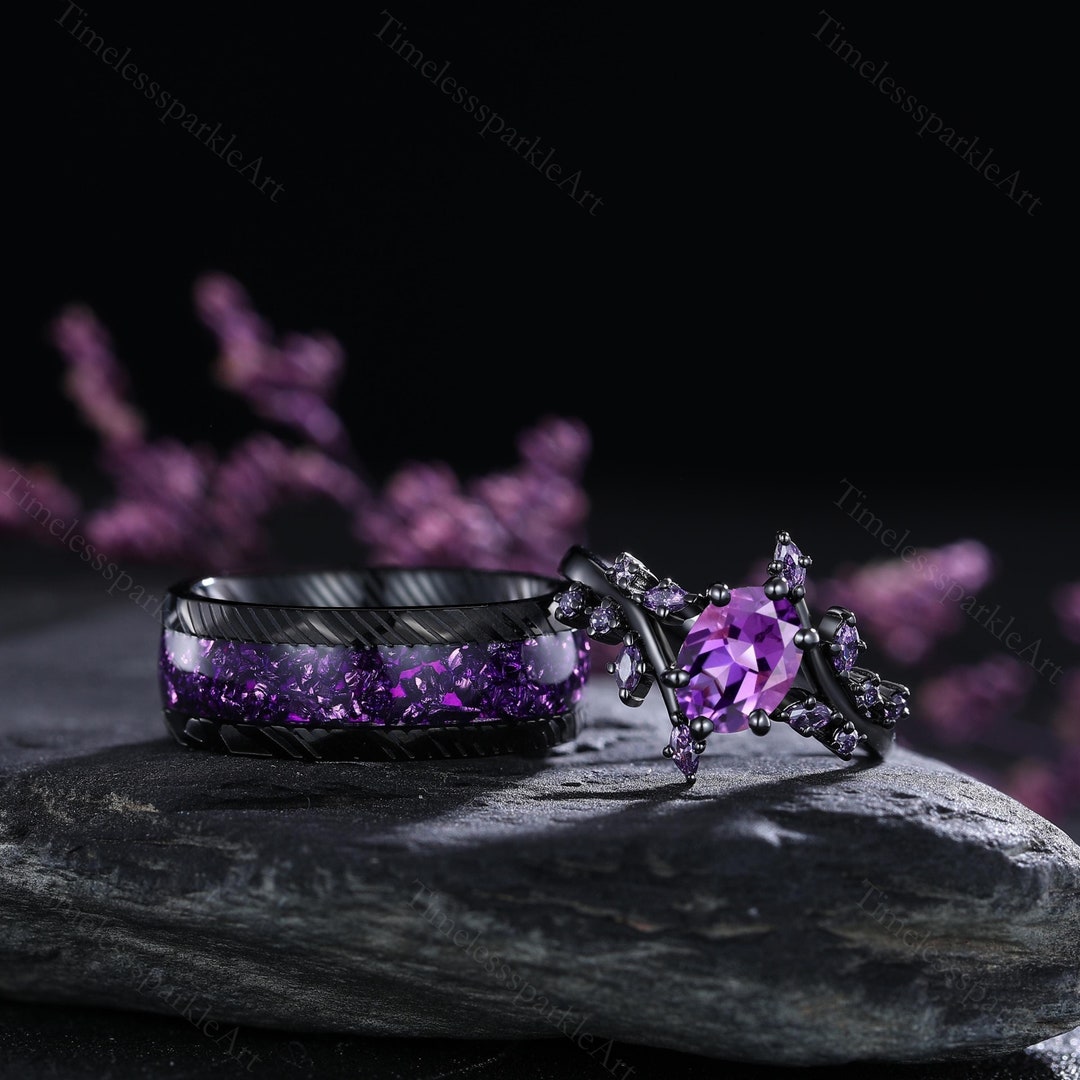 Unique Couple Rings Vintage Amethyst Couple Ring His and Hers Ring Set ...