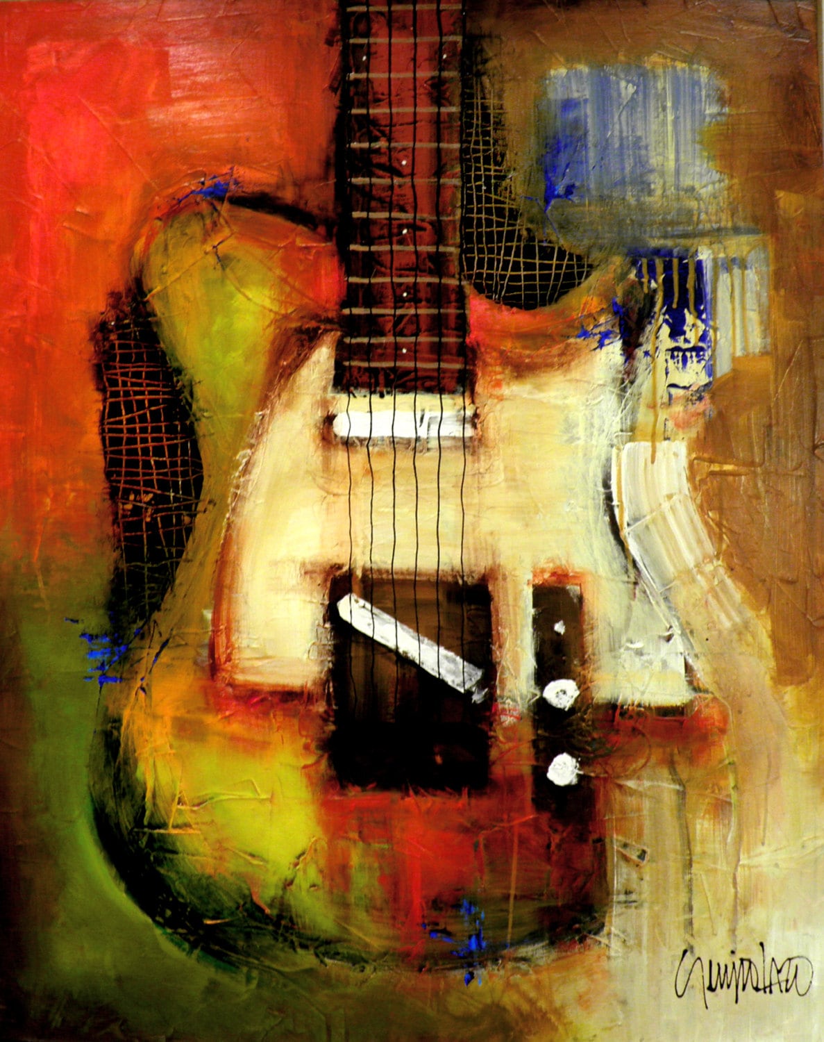 Guitar Art Abstract Guitar Original Painting Modern - Etsy