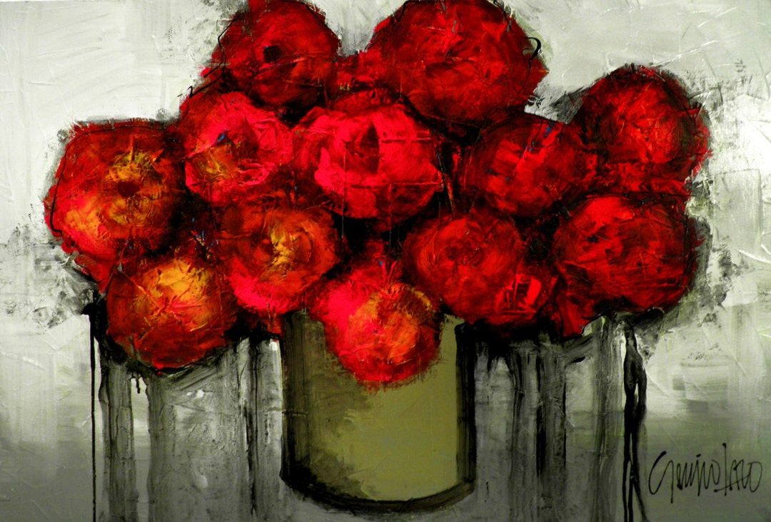 Red Flowers - Abstract Flowers - 30" X 40" Original Painting - Modern ...