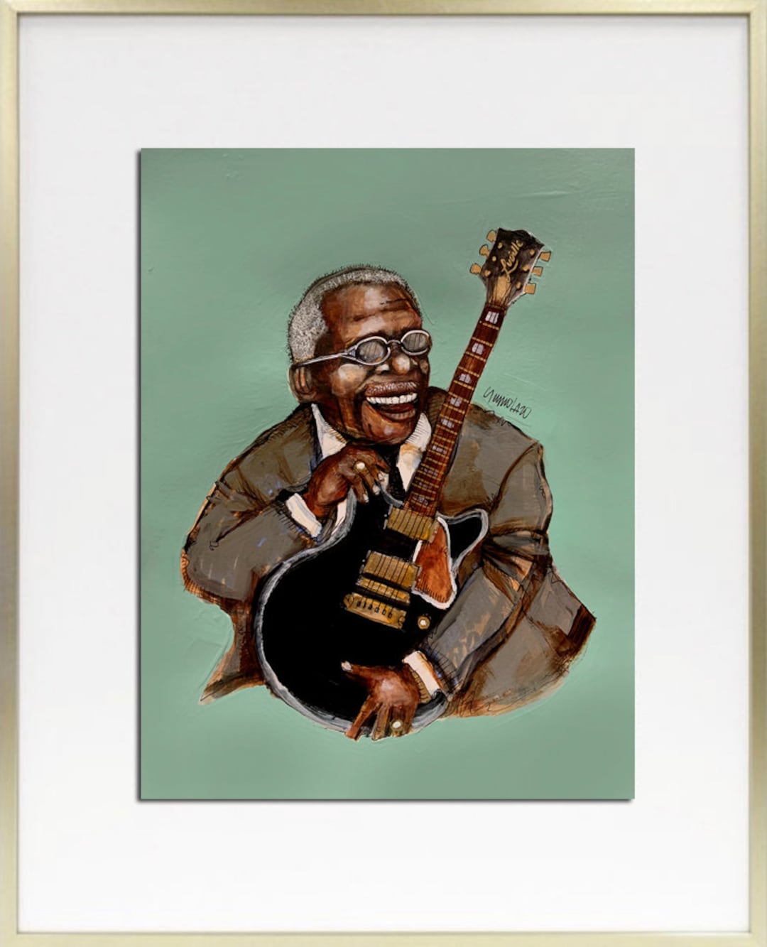 BB King Drawing With Frame - Art by SLAZO - 16x20 - Etsy