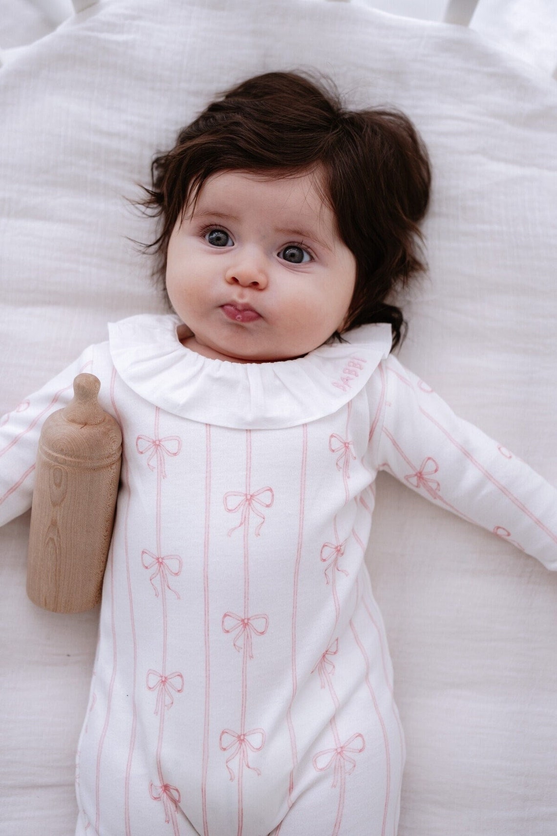 Pink Ribbon Cotton Baby Romper, Organic Baby Girl Clothes, Newborn ...