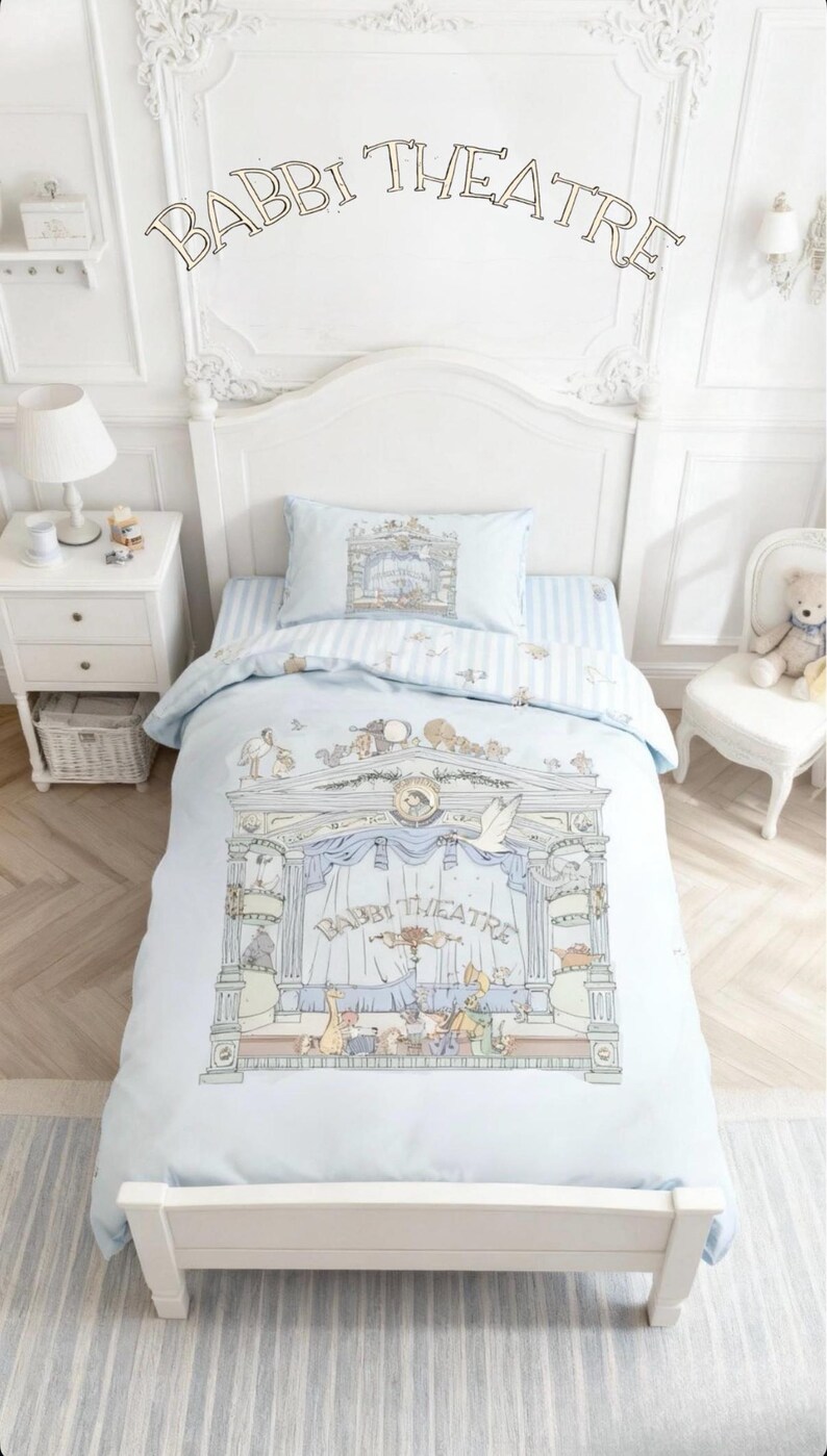 Baby Kids Bedding Set Theatre Blue, 100% Cotton Satin Crib and Twin ...