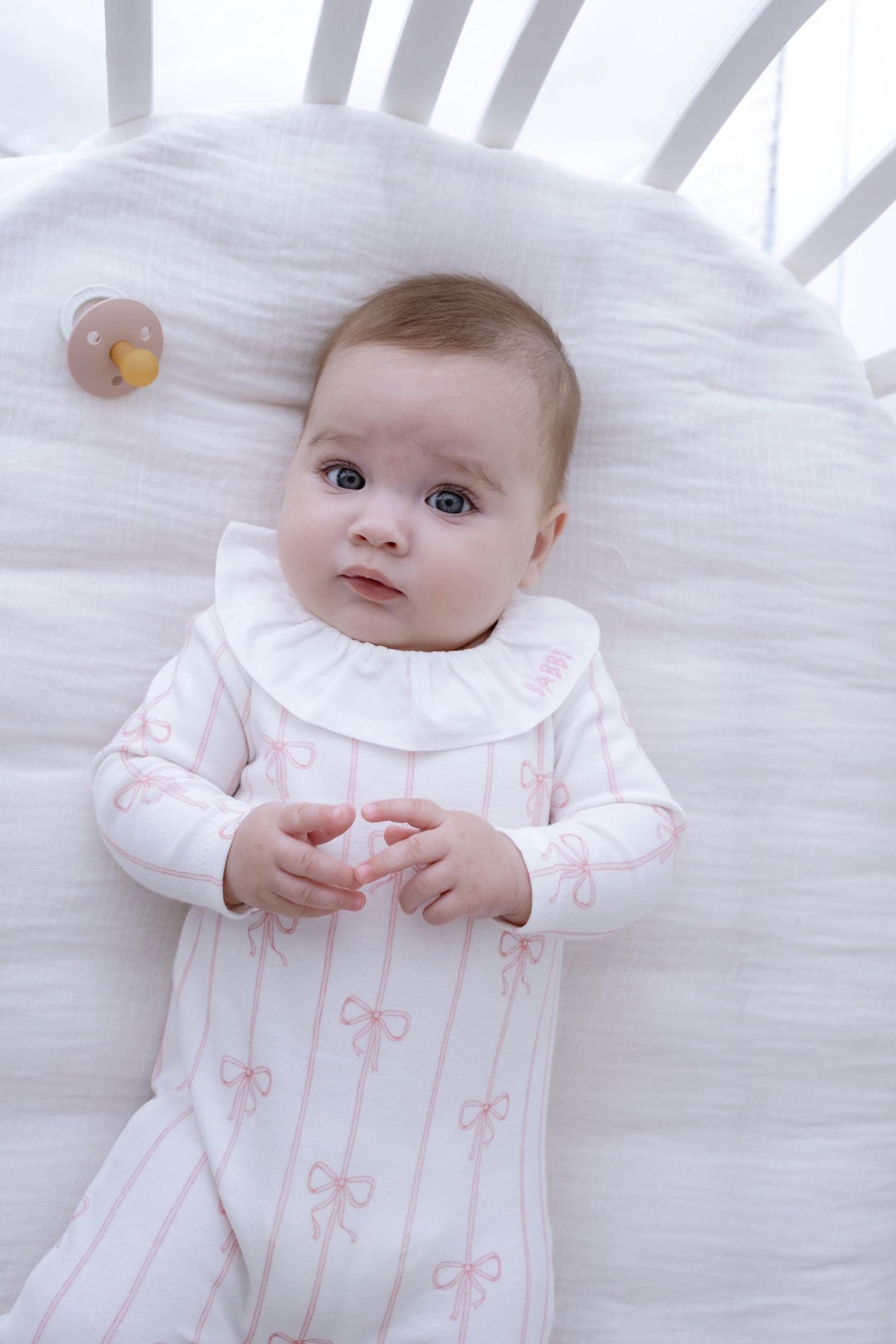 Pink Ribbon Cotton Baby Romper, Organic Baby Girl Clothes, Newborn ...