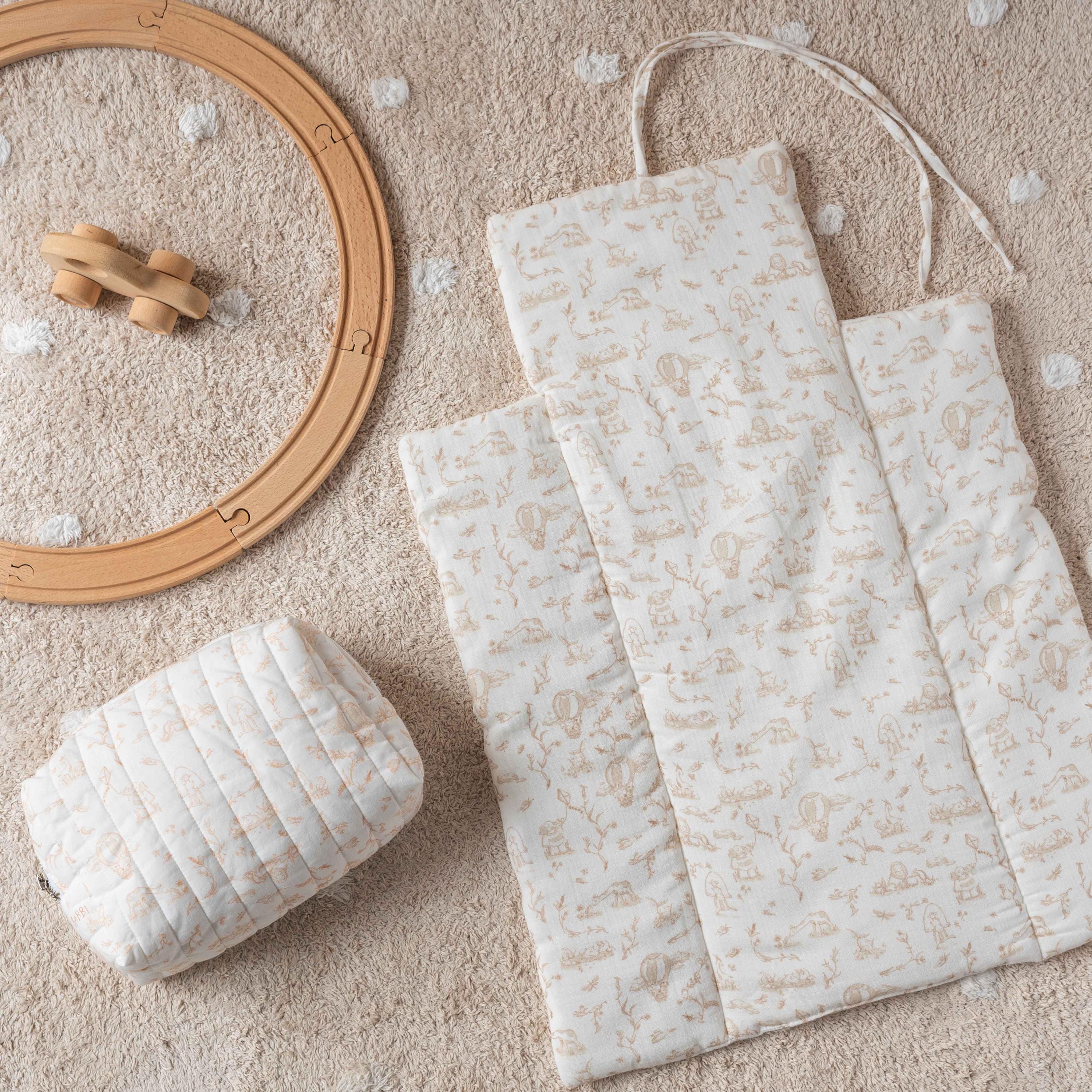 Baby Changing Mat, Beige Toile De Jouy, Cotton Baby Diaper Changing Pad ...