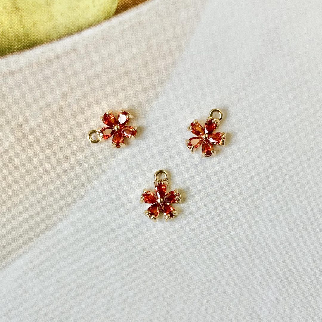 Cute 14K Gold Filled Pendant, CZ Red Flower Charm, Jewelry Components ...