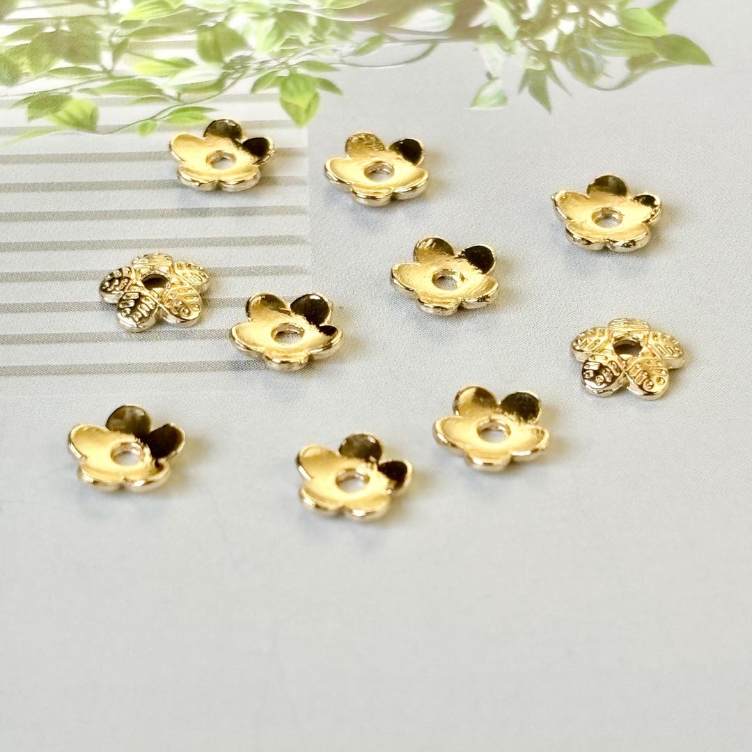 Delicate Gold Bead Caps, Gold Caps, Leaf Line Flower Bead Caps, Jewelry ...