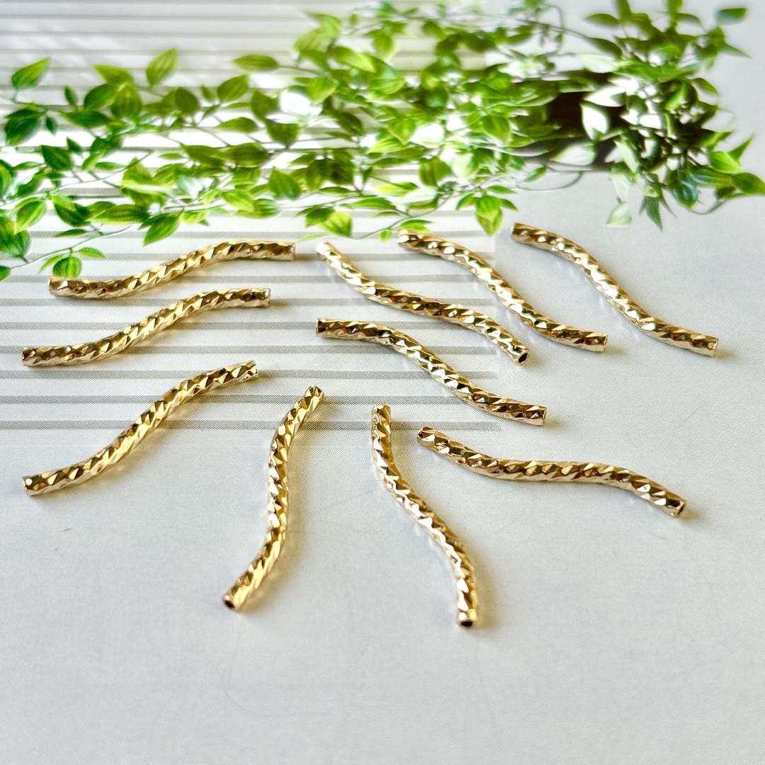 Delicate Gold Tube Beads, Gold Beads, Carved S-shape Curve Tube Bead ...