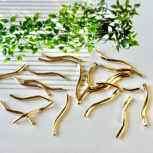 Delicate Gold Tube Beads, Gold Beads, S-shape Curve Tube Bead, Jewelry ...