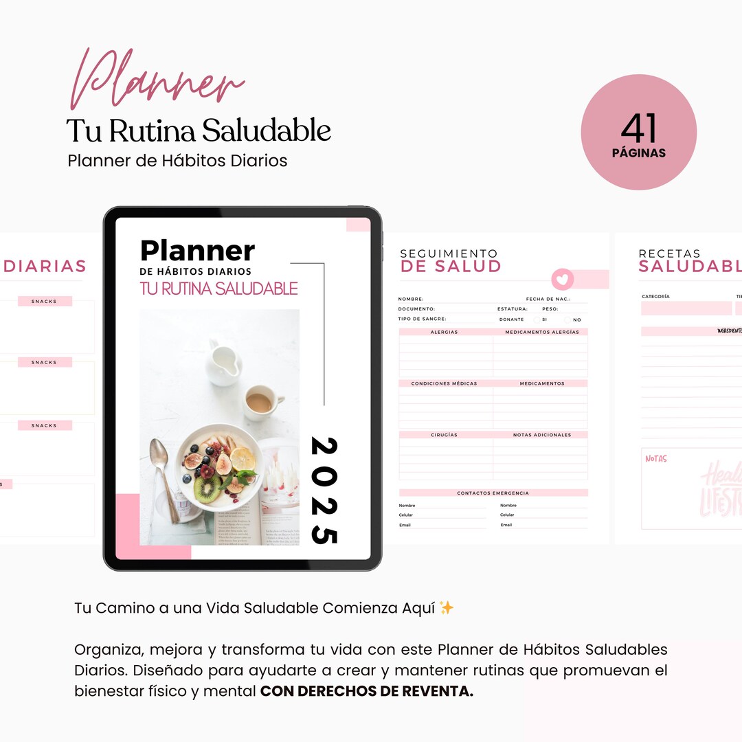 Spanish Health Planner: Daily Wellness, Habit Tracker (canva Template ...