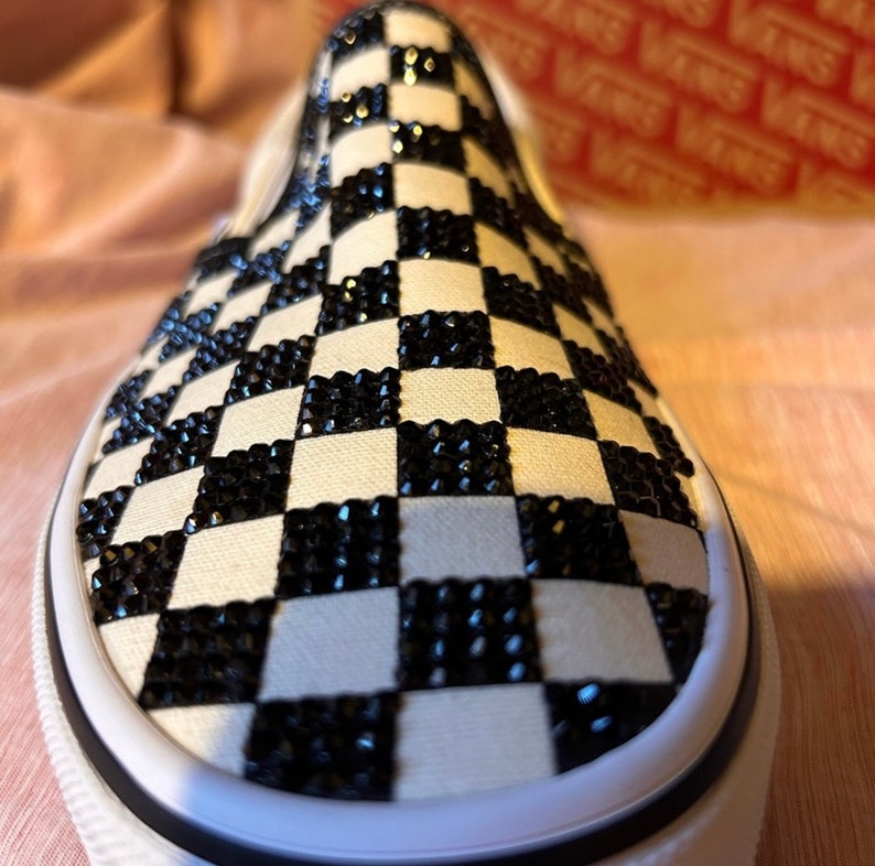 Customized Rhinestone Classic Checkerboard Vans Slip Ons Womens - Etsy