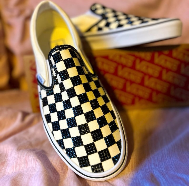 Customized Rhinestone Classic Checkerboard Vans Slip Ons Womens - Etsy