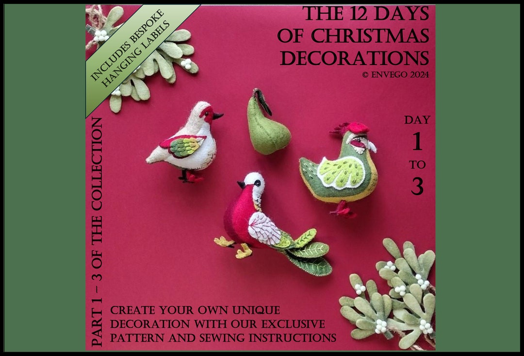 12 Days of Christmas Decorations, 12 Days Sewing Pattern, Felt ...