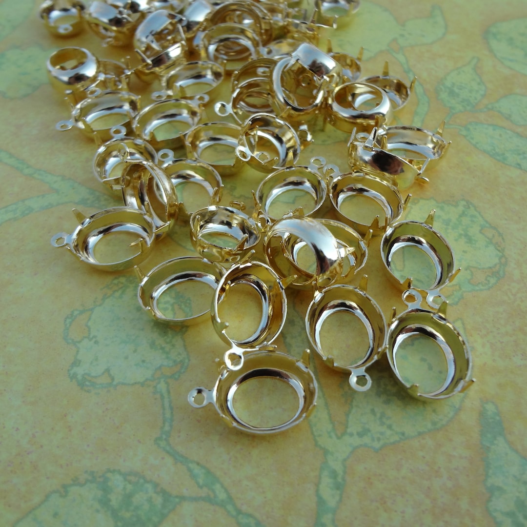 12x10mm Gold Plated 1 Ring Open Back Oval Rhinestone Prong Settings for ...