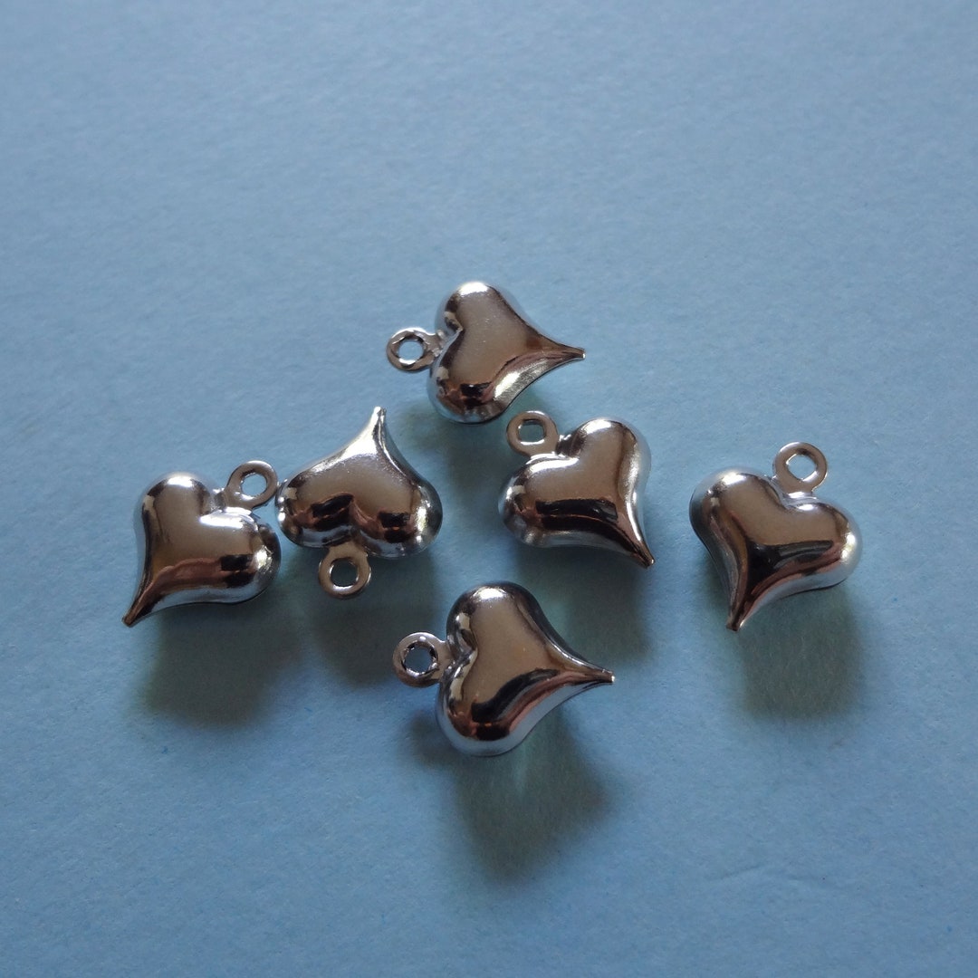 11x9mm Silver Stainless Steel Puffed 3D Heart Pendant Charms * 1 Ring ...