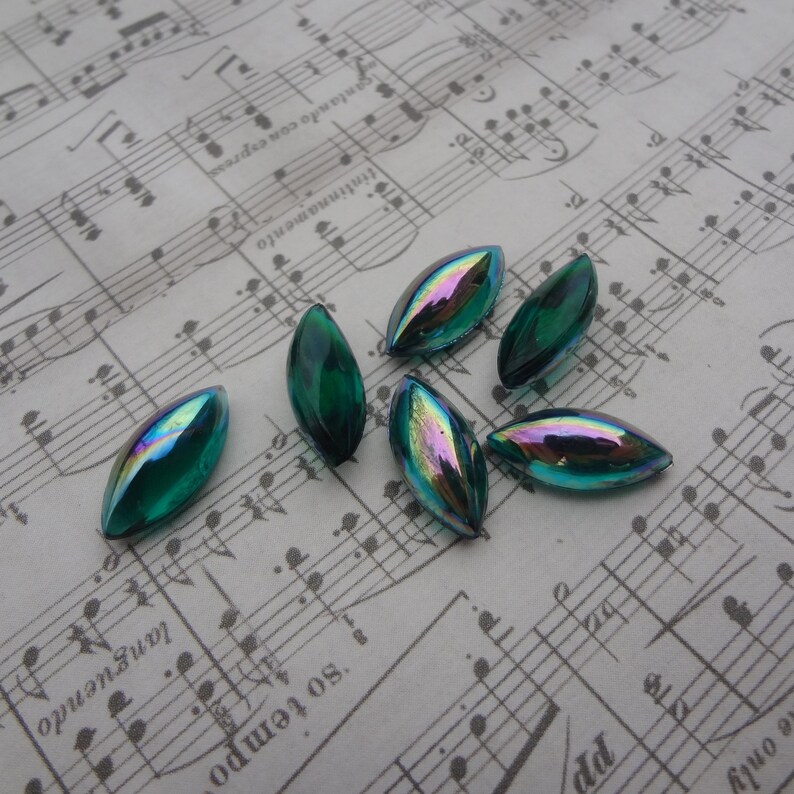 15x7mm Emerald Green Fire Polished AB Slightly Rounded Flat Back Un ...