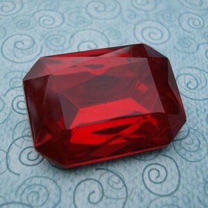 25x18mm Ruby Octagon/rectangle Gold Foiled Pointed Back Vintage Glass ...