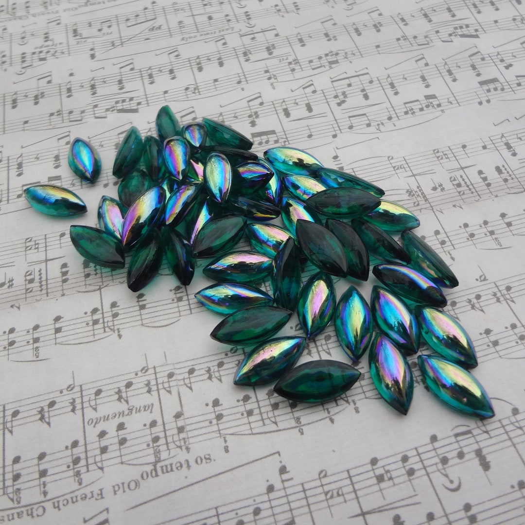 15x7mm Emerald Green Fire Polished AB Slightly Rounded Flat Back Un ...