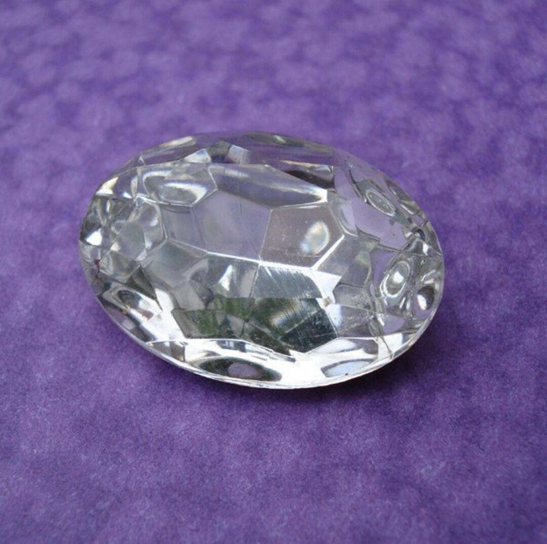 Vintage 25x18mm Crystal Clear Czech Gold Foiled Pointed Back Oval Glass ...