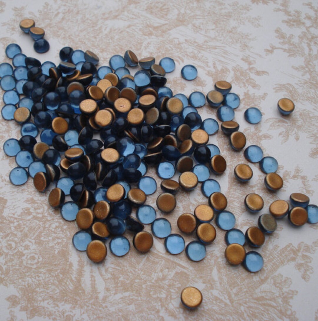 5mm Montana Blue Gold Foiled Flat Back Round Glass Cabs * DIY Jewelry ...