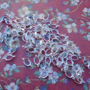 14x10mm Silver Plated 2 Ring Open Back Oval Rhinestone Prong Connector ...