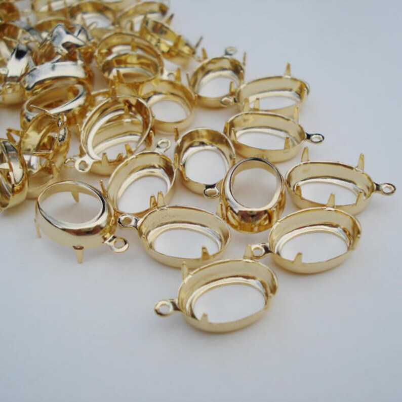 18x13mm Gold Plated 1 Ring Open Back Oval Rhinestone Prong Settings for ...